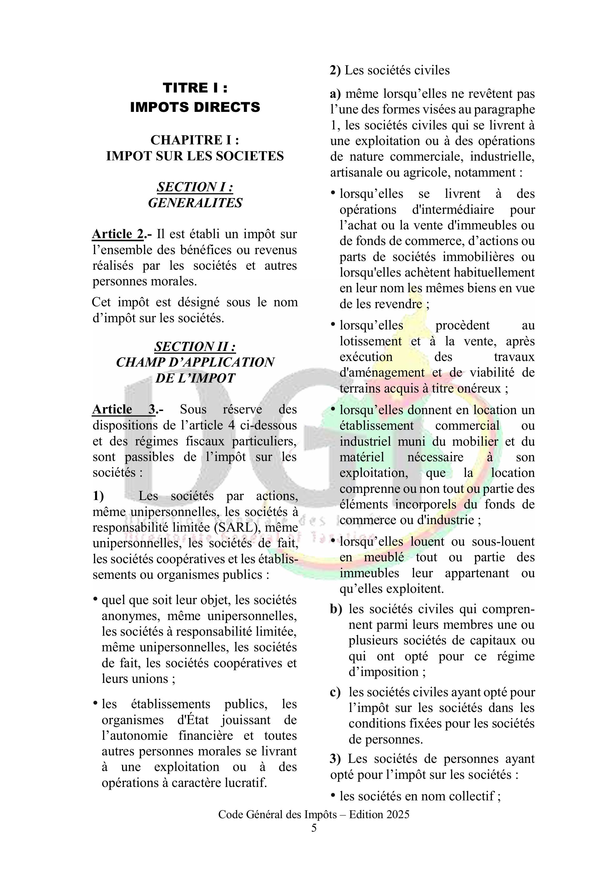 CODE GENERAL DES IMPOTS Mis à jour au 1er janvier 2025 | Direction Générale des Impôts (DGI)